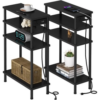 Slim 4-Tier Side Table Set with USB Charging Station, Space-Saving ...