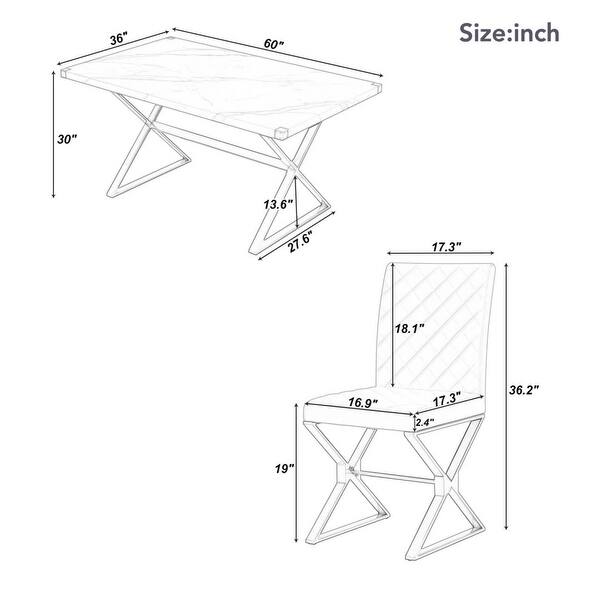 7-Piece Dining Table Set Marble Texture Table and PU leather Chairs ...
