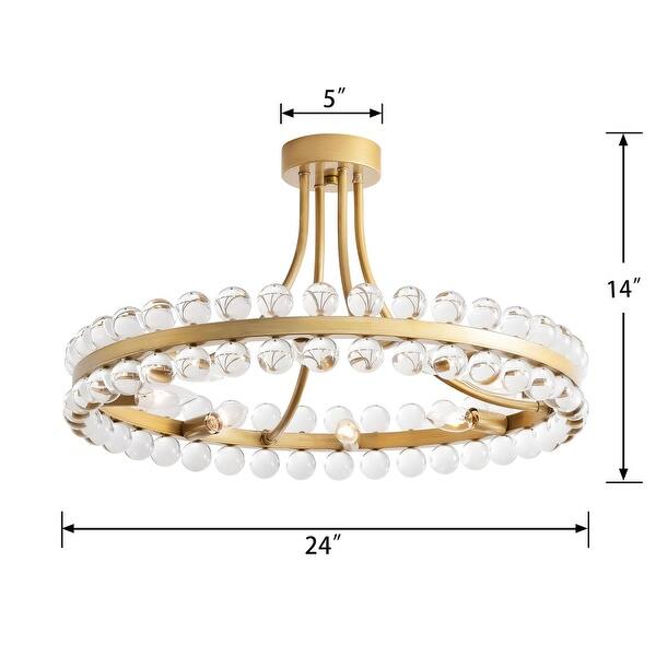 Abigail 8-Light Brushed Brass Wagon Wheel Crystal Semi-Flush Mount - 24 ...
