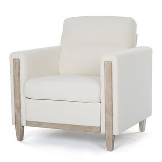 Beige Fabric Lounge Sofa Chairs Square Solid Wood Frame Accent Chairs ...