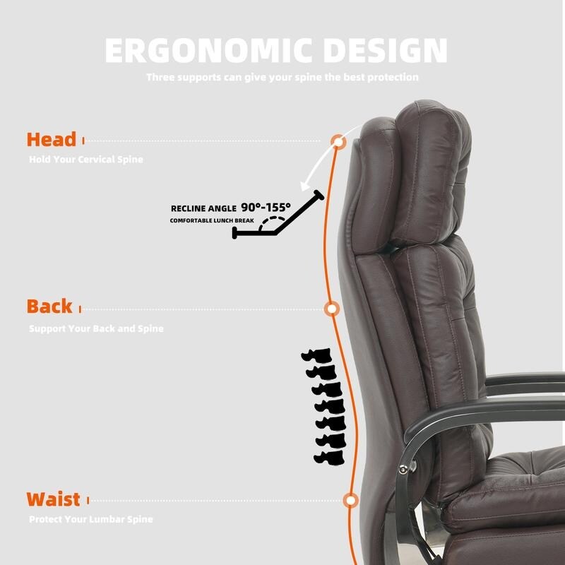 Kinnls Vane Office Massage Chair with Footrest Management Executive fully reclining Office Chair Genuine Leather Desk Chairs