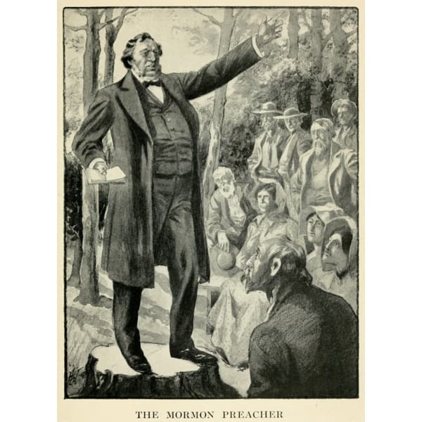 The Mormon Preacher Standing On A Tree Stump Delivering A Sermon To ...