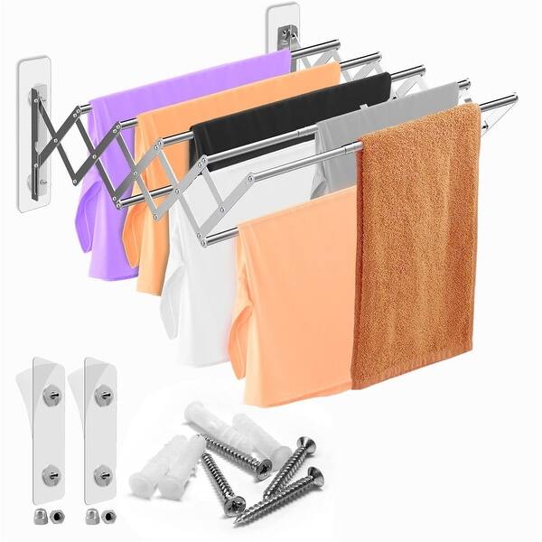 Accordion Wall Mounted Drying Rack Clothes Retractable Folding ...