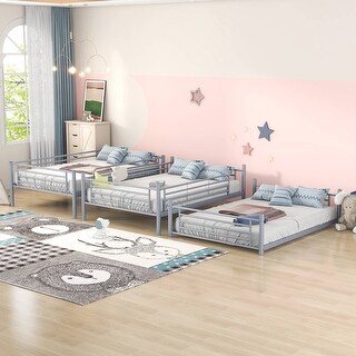 Full-Full-Full Metal Triple Bed with Built-in Ladder, Divided into ...