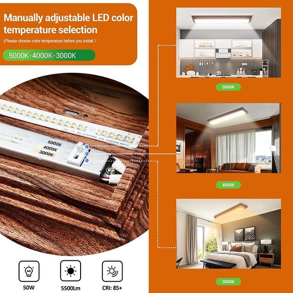 4 ft modern LED light fixture wood frame kitchen flush mount ceiling ...