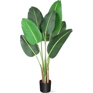 Artificial Plants Indoor, 5.5ft Fake Banana Leaf Plants with Pot - Bed ...
