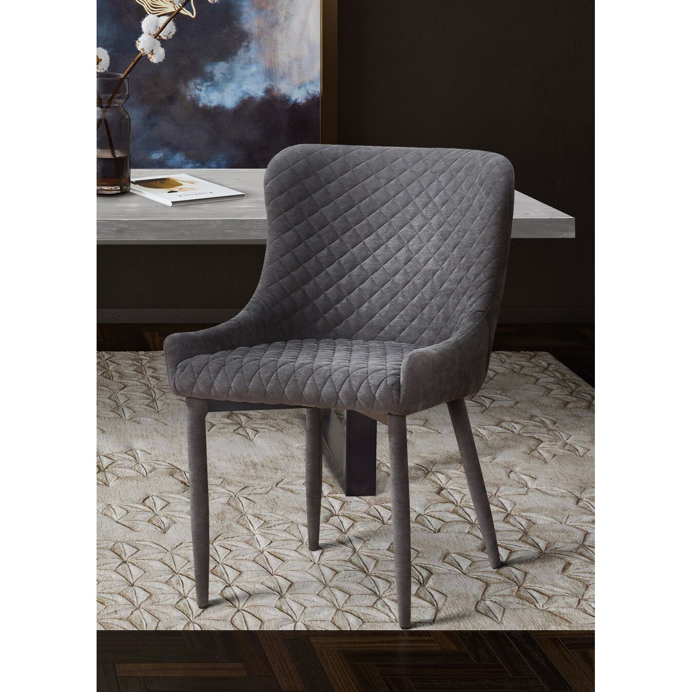 Silver Orchid Laughton Grey Velvet/Steel Dining Chair - Bed Bath ...