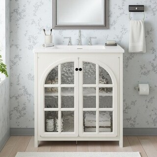 30'' Rustic Bathroom Vanity with Ceramic Sink, Faux Aged Finish, Soft ...
