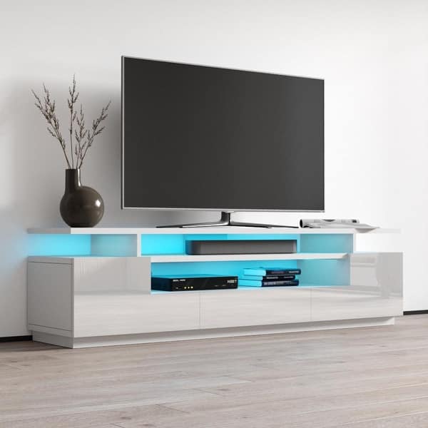 Strick & Bolton Sparkes 77-inch High Gloss TV Stand with LED Lights ...