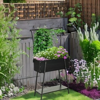 Outsunny Raised Garden Bed with Trellis & Storage Shelf - Bed Bath ...