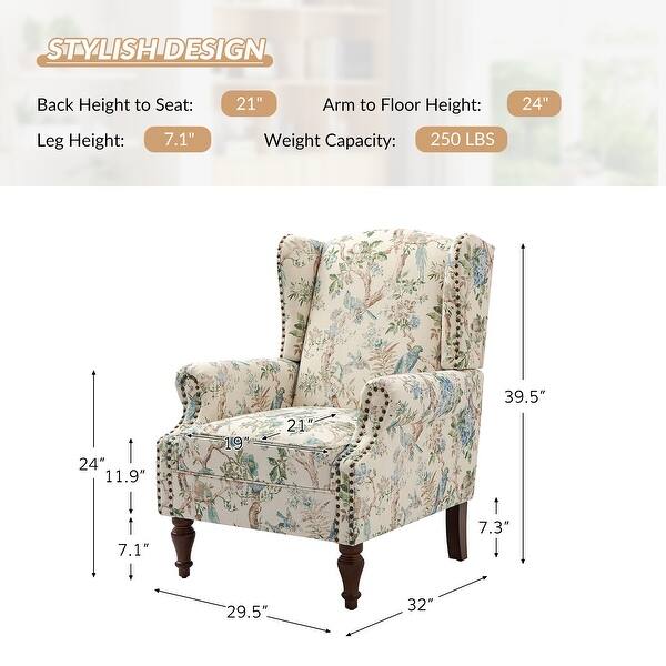 Gott Transitional Wingback Accent Chair Armchair with Solid Wood Legs ...