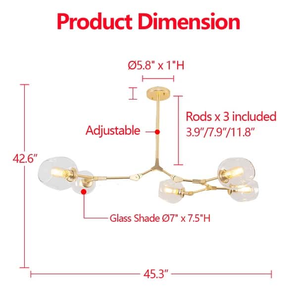 CurveCurio 5-Light Adjustable Abstract Chandelier with 4 Different ...