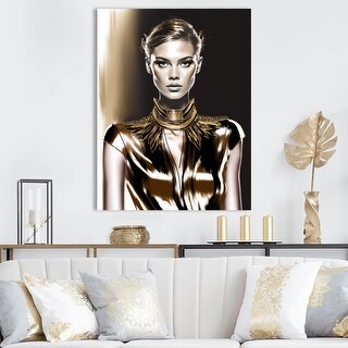 Designart "Fashion Model In Retro Gold Design V" Fashion Woman Canvas ...