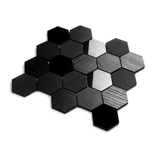 Nano Black 3" x 3" Hexagon Porcelain Mosaic Floor & Wall Tile - 11.75 ...