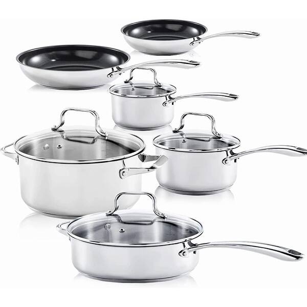 Stainless Steel Pots and Pans Set Ceramic Nonstick, 10 Pieces ...