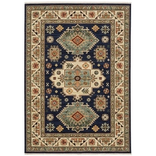 Style Haven Leander Tribal Medallion Navy/ Multi Fringed Wool Blend ...