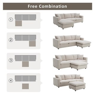 Modern Sectional Sofa,L-shaped Couch Set/4-seat Polyester Couch Set with Convertible Ottoman ...