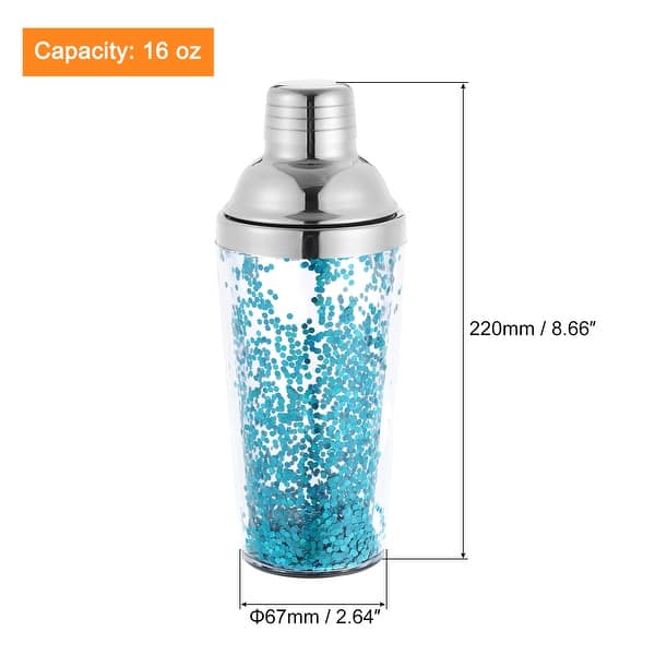 16OZ/450ml Plastic Cocktail Shaker with Strainer, Stainless Steel Top ...
