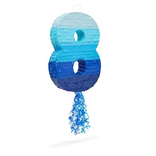 Number 8 Pull String Pinata for Boys 8th Birthday Party, Ombre Blue (16 ...