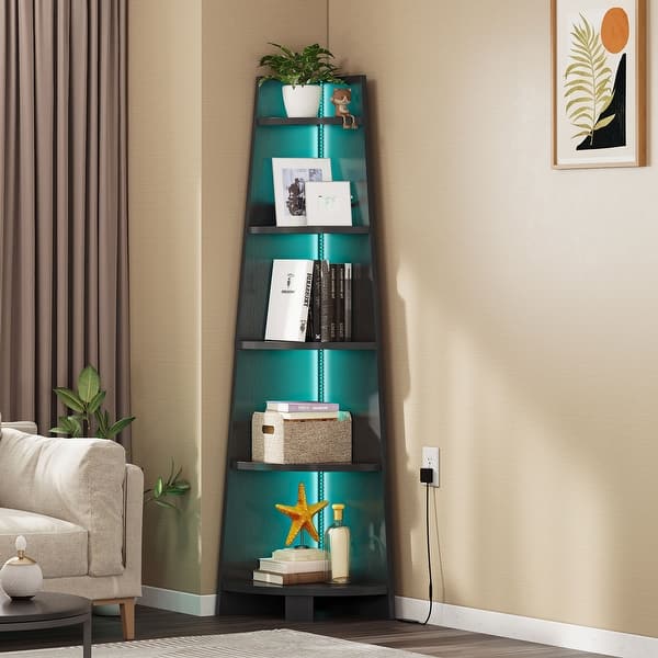 Moasis 71 inch Tall LED Corner Shelves 5 Tier Corner Bookshelf and ...