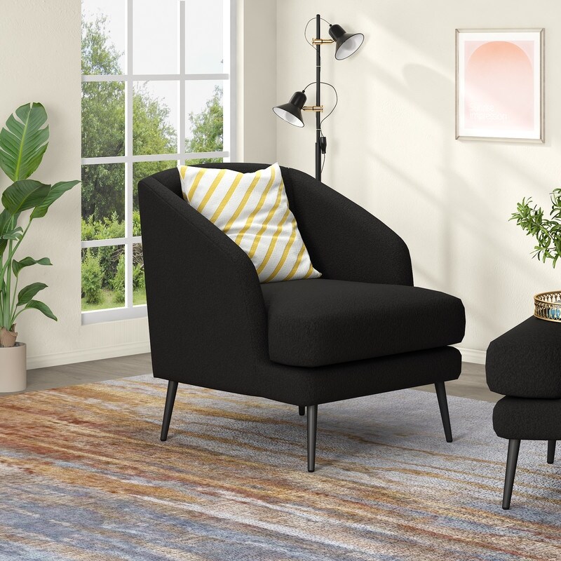 Grondin Mid-Century Modern Style Upholstered Accent Barrel Chair with ...