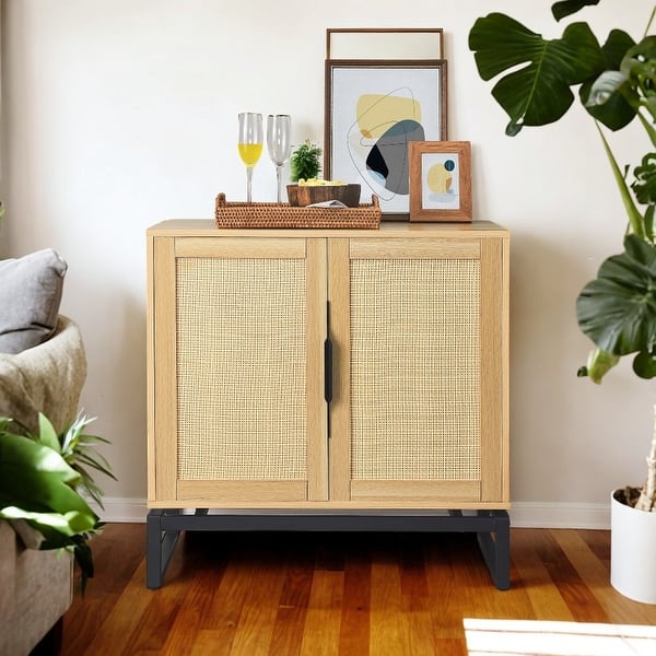 Natural Rattan Sideboard Cabinet with 1 Adjustable Inner Shelves and 2 ...