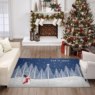 Indoor/ Outdoor Cozy Winter Blue Washable Let It Snowman Rug - Bed Bath ...