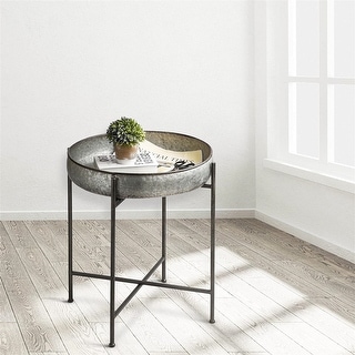 Folding Galvanized Side Table Waterproof Coffee Table - 22.44"D x 22.44 ...
