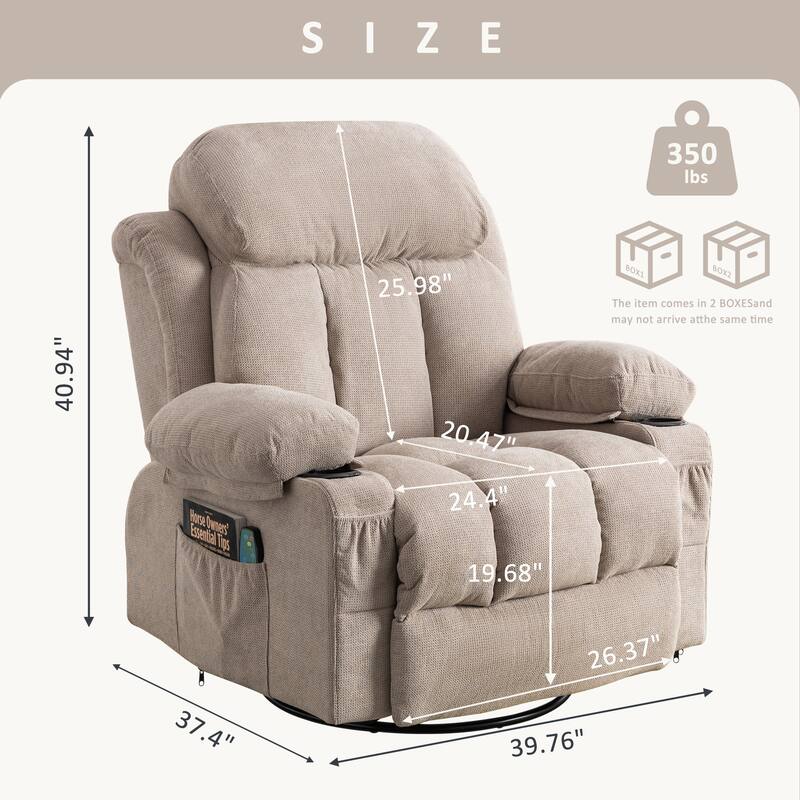 360° Rotation Recliner Massage Sofa With Usb 2 Cup Holders Heating Function Bed Bath