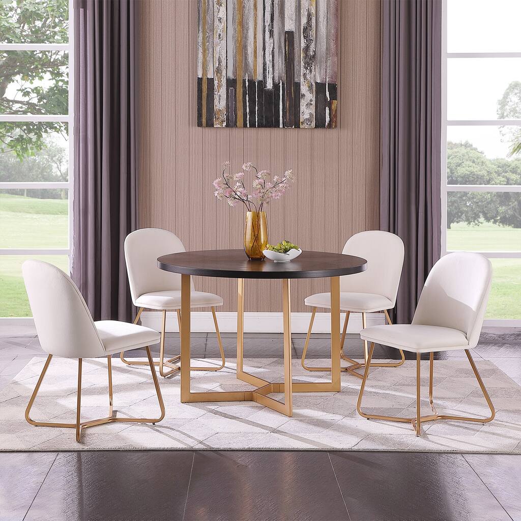 5PC Modern Round Contemporary Dining Set,Velvet Dining Chair,Wooden ...