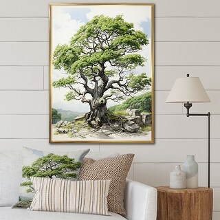 Designart "Green Tree The Contrast" Tree Monochrome Framed Canvas ...