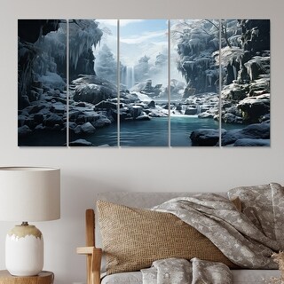 Designart "Grey White Waterfall Frozen Symphony IV" Landscapes ...