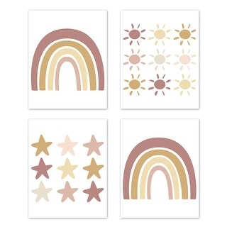 Boho Rainbow Wall Decor Art Prints (Set of 4) - Blush Pink Dusty Rose ...