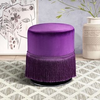 Purple Eggplant Round Ottoman with Fringe - Bed Bath & Beyond - 40759306