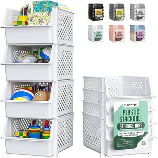 Plastic Stackable Storage Bins for Pantry - 4-Pack Black Stackable Bins ...