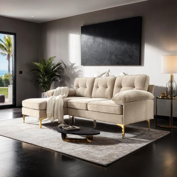 83 Chenille 3 Seater Sofa with Reversible Chaise Camel Bed Bath Beyond 42038020