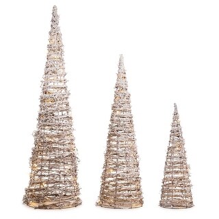 Set of 3 LED Twig Cone Tree Christmas Tabletop Decorations 31.25" - Bed ...