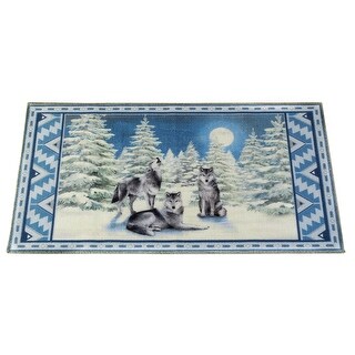 Woodland Wolf Blue Aztec Border Accent Rug - 26.25" x 45" - Bed Bath ...