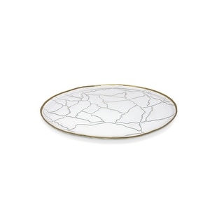 Set of 4 Glass Chargers with Gold Rim Crackled Design - Bed Bath ...