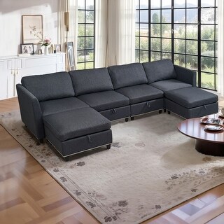 Black U-Shaped Fabric Convertible Sectional Sofa - Bed Bath & Beyond - 41254674