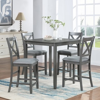 Wooden Dining Square Table Set for 4,Counter Height Kitchen Table Set ...