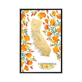 iCanvas "Labeled Map Of California With Poppies" by blursbyai Framed ...