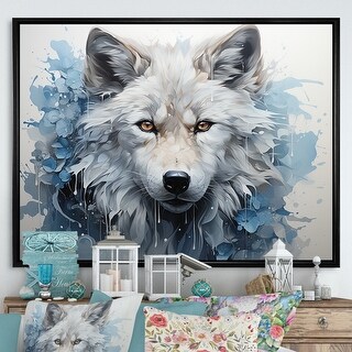 Designart "Blue And White Fox Portrait I" Animals Fox Framed Wall Art ...