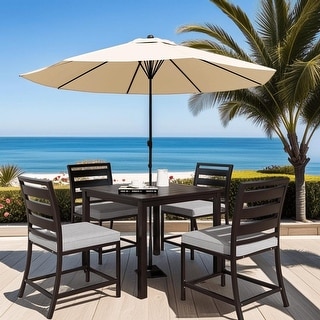 Malwee 5 Pieces Patio Metal Dining Set with Wood Tabletop, All Weather ...