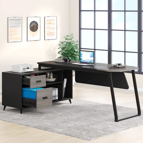 L Shaped Desk with Monitor Shelf, Reversible Corner Computer Desk for ...