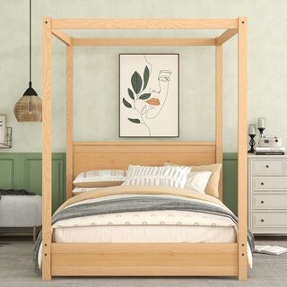Solid Pinewood Canopy Bed Frame Full Size, 4-Post Canopy Platform Bed ...