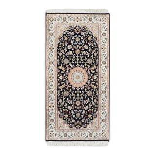 Shahbanu Rugs Midnight Blue Nain with Center Medallion Flower Design ...