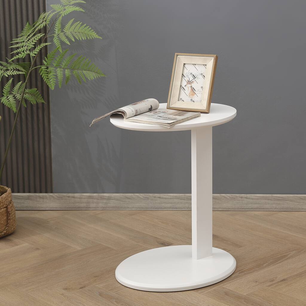 Oval C Shaped Table End Table, White - Overstock - 35732276