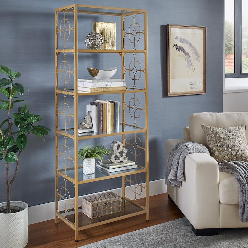 Elle Octagon Pattern Gold Metal and Glass Bookcase by iNSPIRE Q Bold ...