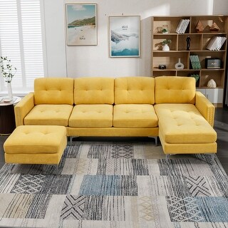 L-Shape Sectional Sofa Convertible Sleeper Couch with Chaise Lounges ...